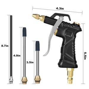 Industrial Air Blow Gun with Brass Adjustable Air Flow Nozzle ， Universal hose and 2 Steel Air flow Extension.Pneumatic Air Compressor Accessory Tool Dust Cleaning Air Blower Gun. (2pcs)