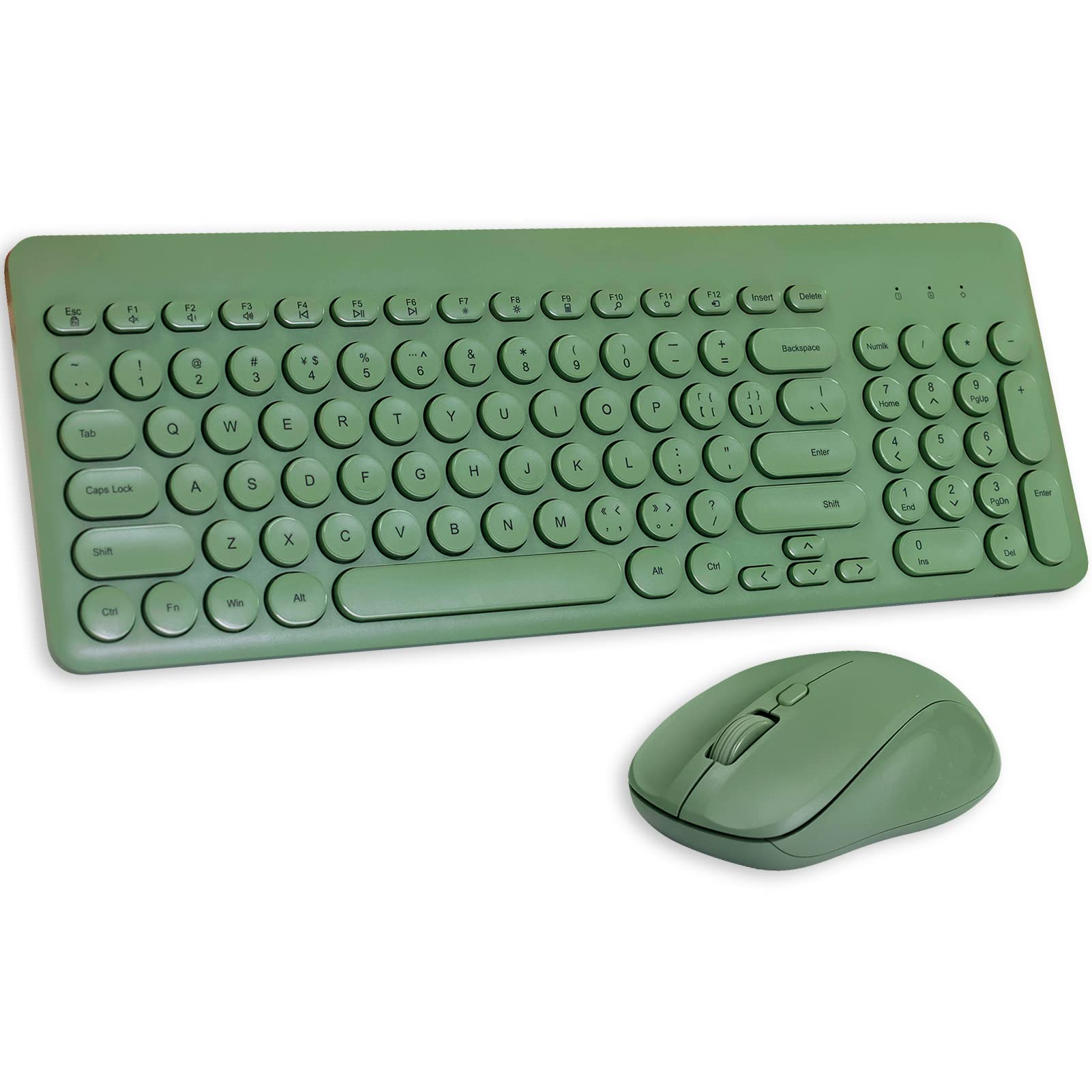 Arcwares Wireless Keyboard and Mouse Combo, Sweet Green Cute Keyboard, 2.4G USB Ergonomic Full-Sized Mute Keyboard for Computer, Laptop, PC Desktops, Mac