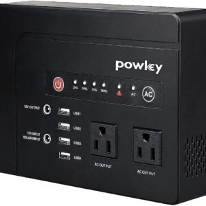 powkey 200Watt Portable Power Bank with AC Outlet and 10W Adjustable LED Bulb Light for Camping Power Supply for CPAP, 2 AC Ports, 4 USB Ports, 2 DC Ports