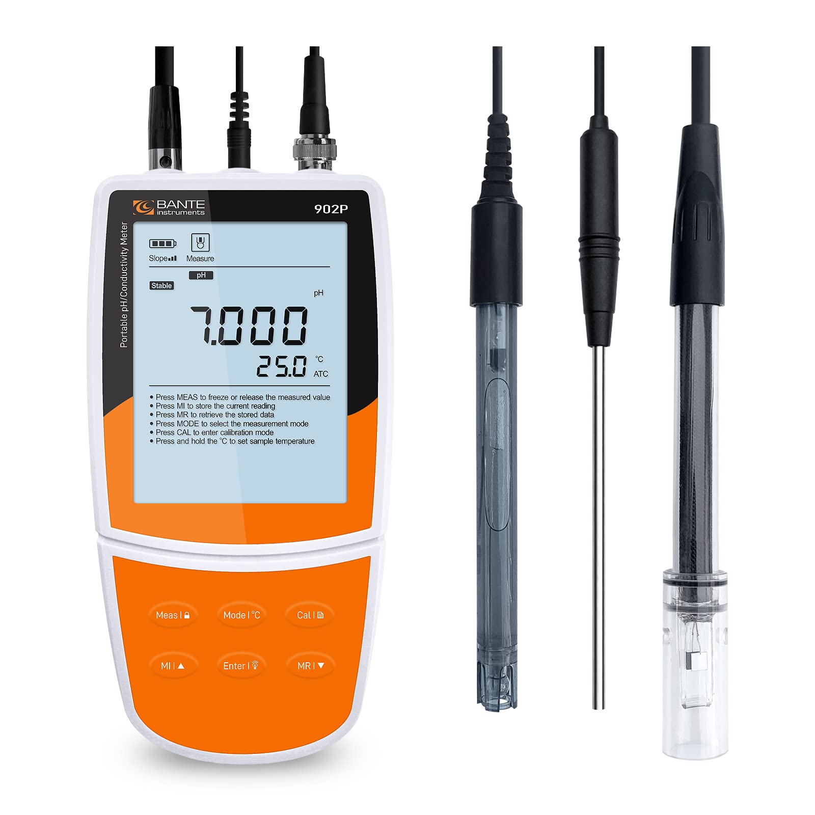 Bante 902P Portable pH Conductivity Meter | Multi-Parameter Meter for Measuring pH, Conductivity, TDS, Salinity, Resistivity, ORP and Temperature | Accuracy ±0.002 pH, ±1% F.S.