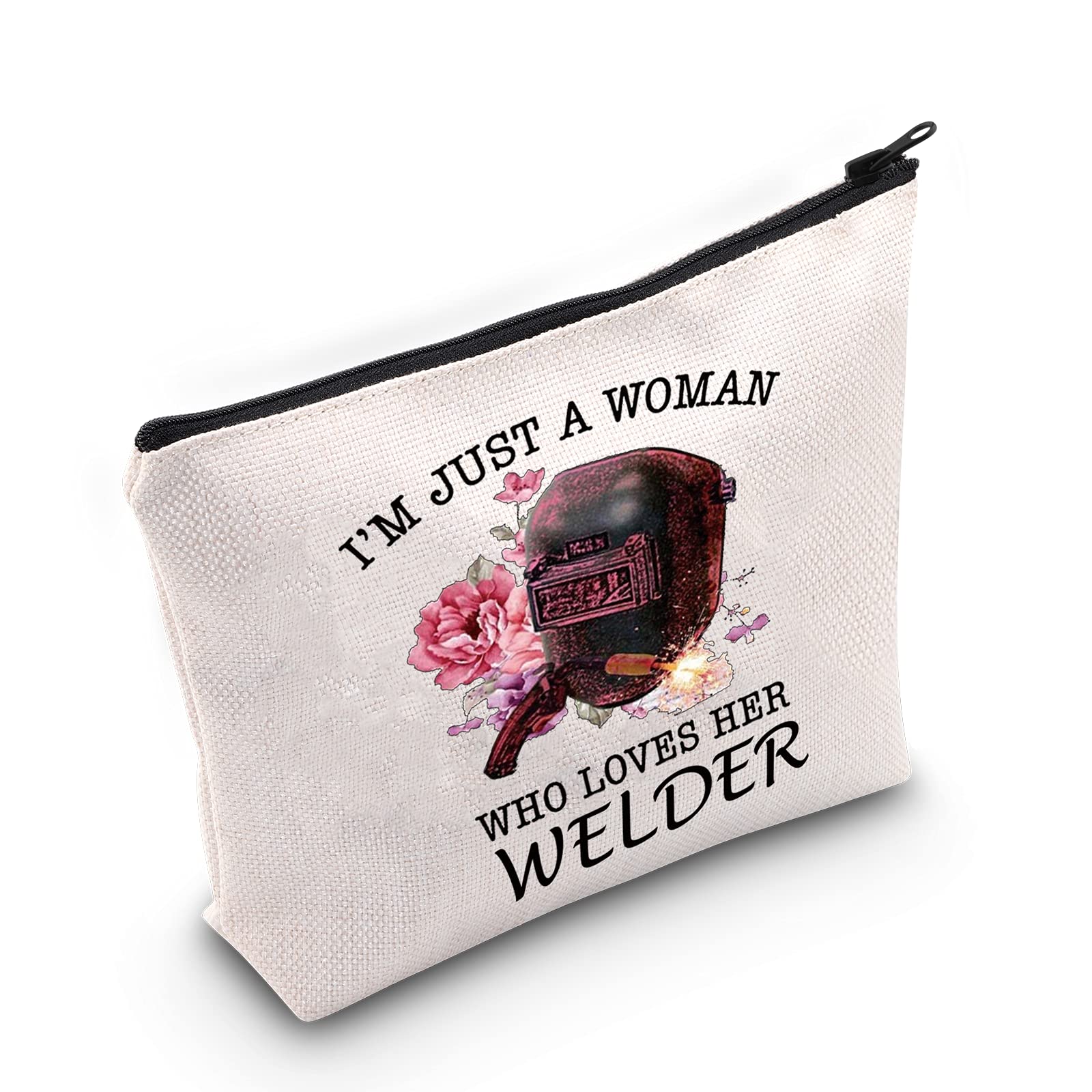 LEVLO I'm Just A Women Who Loves Her Welder Cosmetic Make Up Bag For Welder Wife,Welder Mom,Welder Girlfriend,Welder Sister, Welder Pride Life Inspired Gift (Loves Her Welde)