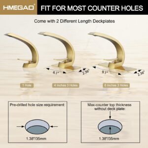 HMEGAO Bathroom Faucet Brushed Gold 1 Hole Single Handle Bathroom Sink Faucet with 6-inch Deckplate