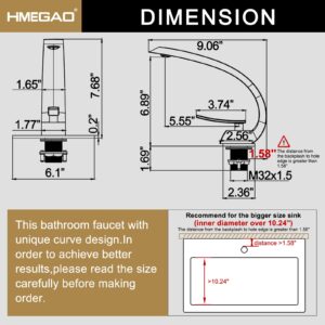 HMEGAO Bathroom Faucet Brushed Gold 1 Hole Single Handle Bathroom Sink Faucet with 6-inch Deckplate