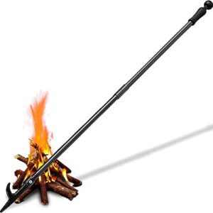 bsbsbest fire poker for fire pit, 46 inch extra long portable campfire poker for fireplace, camping, wood stove, outdoor and indoor use, rust resistant stainless steel black finish