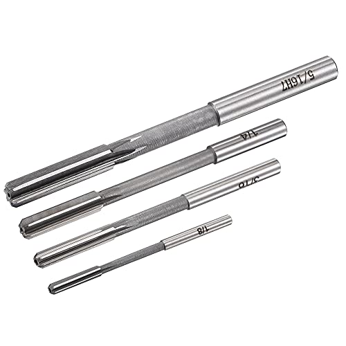 uxcell 1/8" 3/16" 1/4" 5/16" Chucking Reamer H7 Accuracy High Speed Steel Lathe Machine Reamer 6 Straight Flutes Round Shank Milling Cutter Tool Reamer Set for Bore Machining 4pcs