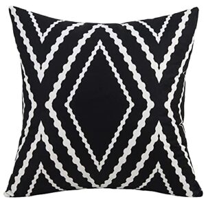 Outdoor Indoor Throw Pillow Cover Waterproof, Boho Black White Square Pillowcases, Decorative Geometry Double Printed Cushion Cover for Garden Patio Tent Couch Sofa Home Decor, Set of 4,18 X 18 Inch