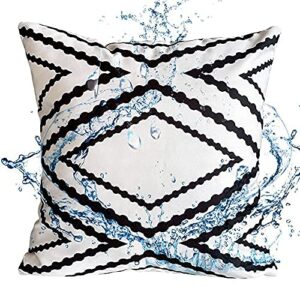 Outdoor Indoor Throw Pillow Cover Waterproof, Boho Black White Square Pillowcases, Decorative Geometry Double Printed Cushion Cover for Garden Patio Tent Couch Sofa Home Decor, Set of 4,18 X 18 Inch