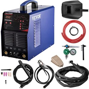 vevor tig welder ac/dc, 3 in 1 tig/mma/arc welding machine with 110/220v dual voltage, 250a aluminum mma welder w/inverter igbt and digital panel, multiprocess arc welder