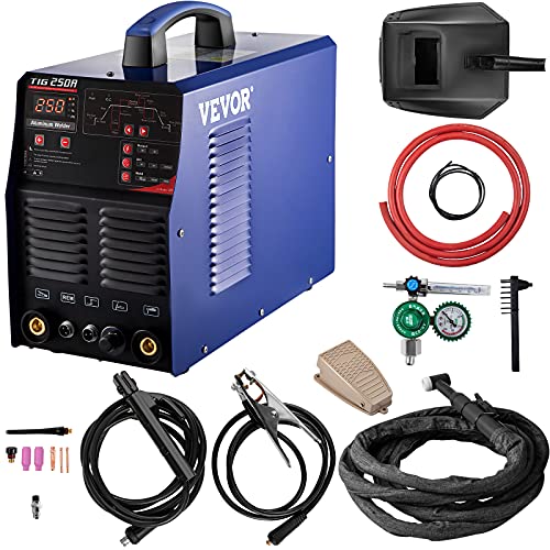 VEVOR TIG Welder AC/DC, 3 in 1 TIG/MMA/ARC Welding Machine with 110/220V Dual Voltage, 250A Aluminum MMA Welder w/Inverter IGBT and Digital Panel, Multiprocess ARC Welder