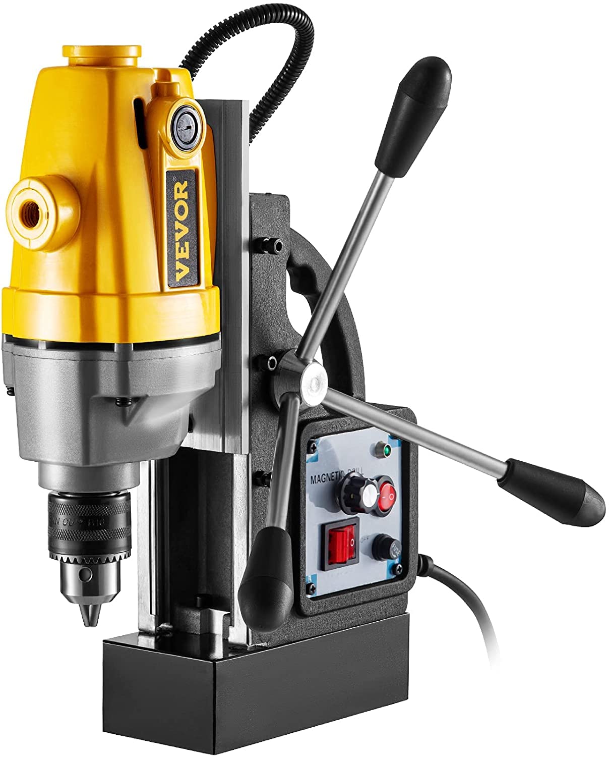 VEVOR Mag Drill, 0-550 RPM Stepless Speed Electromagnetic Drill Press, 3.9" Depth 0.5" Dia Magnetic Core Drill, 1910lbf Boring Tool Drill Press, 750W Drill Press, Yellow and Black Drill Machine