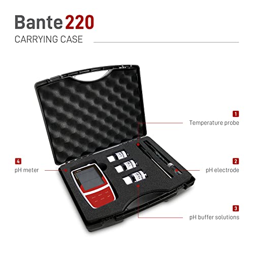 Bante 220 Portable pH Meter, ±0.01 pH Accuracy, 3 Points Calibration, Automatic Temperature Compensation, Auto-Read Measurement Endpoint, 100 Sets of Data Storage