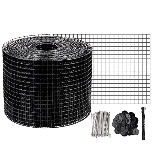 VEVOR Solar Panel Bird Guard 6inch PVC Coated Mesh Roll Kit, Critter Fence,Pigeon Proofing, Black, 6in x 98ft with 100pcs Fasteners, 50pcs Tie Wires