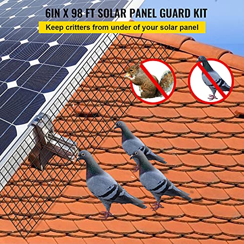 VEVOR Solar Panel Bird Guard 6inch PVC Coated Mesh Roll Kit, Critter Fence,Pigeon Proofing, Black, 6in x 98ft with 100pcs Fasteners, 50pcs Tie Wires