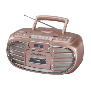 studebaker retro edge big sound bluetooth boombox with cd/cassette player-recorder/am-fm stereo radio (rose gold/sb2150rg)