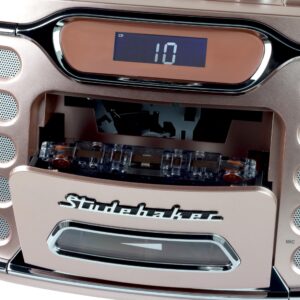 Studebaker Retro Edge Big Sound Bluetooth Boombox with CD/Cassette Player-Recorder/AM-FM Stereo Radio (Rose Gold/SB2150RG)