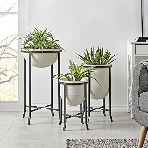 FirsTime & Co. White Meriwether Outdoor Planter 3-Piece Set Indoor or Outdoor Raised Flower Pot for Garden, Patio, Balcony, Metal, 16.75 x 16.75 x 29 inches