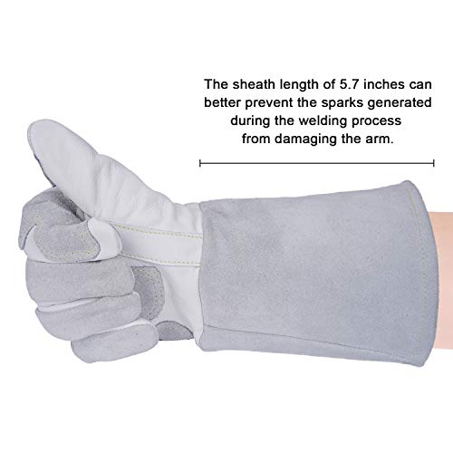 ANDELI Leather Forge Welding Gloves,With Kevlar Stitching,Mitts For Mig/Stick/Tig Welder/BBQ/Animal Handling (14 inch, Grey)