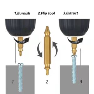 Chew Steel Tools 5 Pieces Damaged Screw Extractor Kit and Stripped Screw Extractor Set, Remover Tool and Drill Bit Set, Broken Bolt Extractor and Screw Remover Set HSS 4341 Material (Gold)