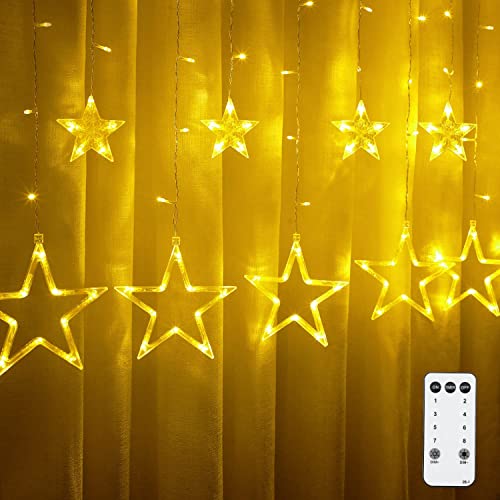 Star Curtain Lights - 150 LED 12 Stars Window Curtain String Lights with 8 Lighting Modes, Twinkle Fairy String Lights for Indoor Home Bedroom Garden Patio Porch Party Wedding Xmas Decor