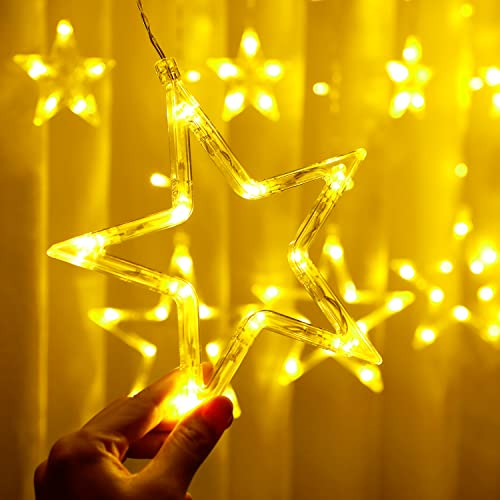 Star Curtain Lights - 150 LED 12 Stars Window Curtain String Lights with 8 Lighting Modes, Twinkle Fairy String Lights for Indoor Home Bedroom Garden Patio Porch Party Wedding Xmas Decor