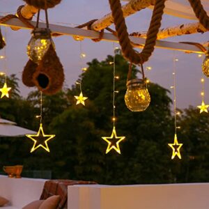 Star Curtain Lights - 150 LED 12 Stars Window Curtain String Lights with 8 Lighting Modes, Twinkle Fairy String Lights for Indoor Home Bedroom Garden Patio Porch Party Wedding Xmas Decor