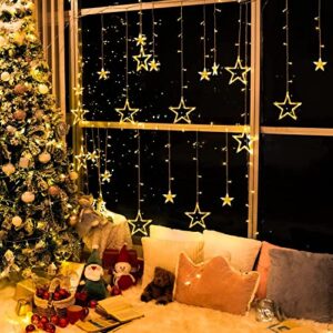 Star Curtain Lights - 150 LED 12 Stars Window Curtain String Lights with 8 Lighting Modes, Twinkle Fairy String Lights for Indoor Home Bedroom Garden Patio Porch Party Wedding Xmas Decor