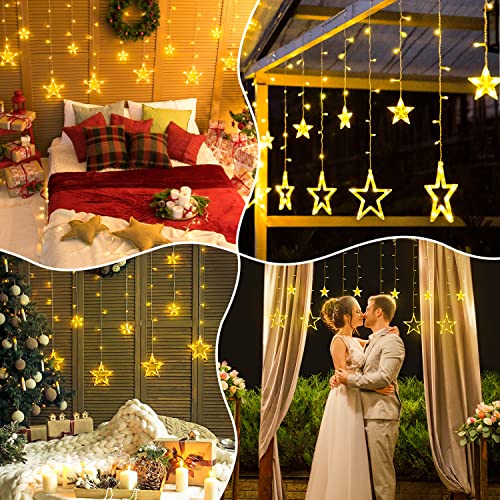 Star Curtain Lights - 150 LED 12 Stars Window Curtain String Lights with 8 Lighting Modes, Twinkle Fairy String Lights for Indoor Home Bedroom Garden Patio Porch Party Wedding Xmas Decor