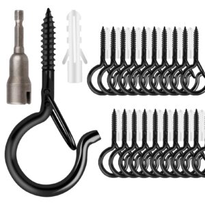 24 pcs q-hanger hooks, screw hooks for outdoor string lights, safety buckle design cup eye hook for hanging christmas lights, plants, wind chimes, mounted on wall ceiling, include 1 wing nut driver