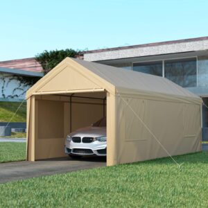 Wilrex Carport, 10x20ft Heavy Duty Carport with Removable Sidewalls & Doors, Portable Garage for Auto, Boat Market stall, Car Tent Windows, Canopy Party Wedding, UV Resistant Tarp, Beige