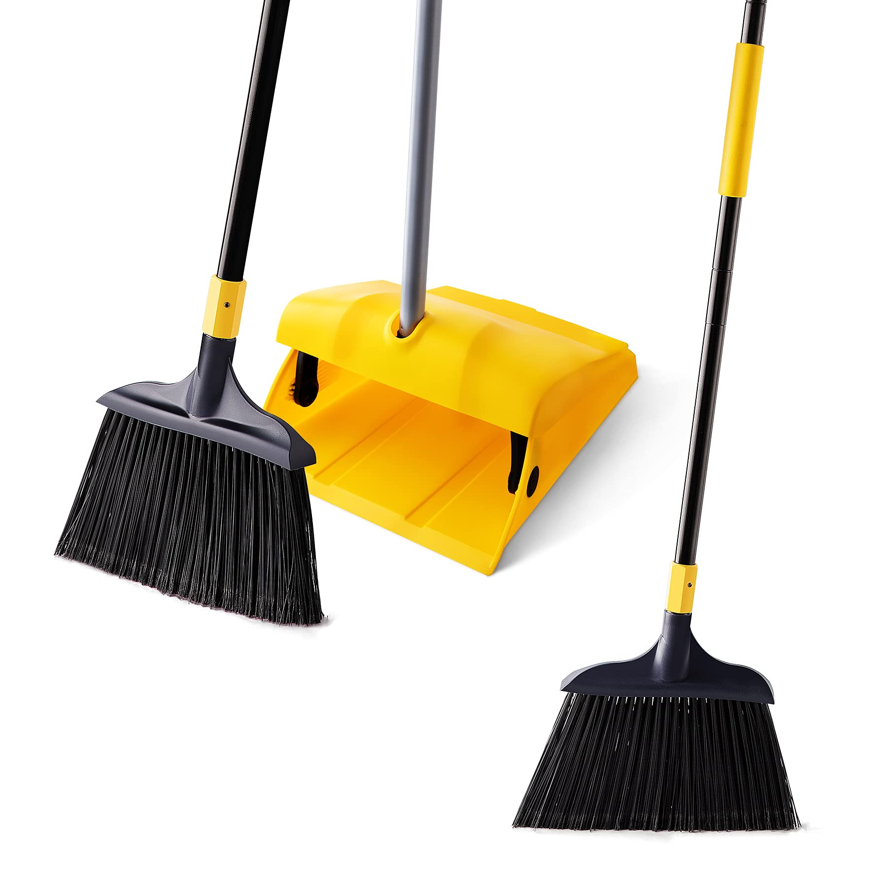 Yocada Heavy Duty Broom and Dustpan Set Commercial Outdoor Indoor 2+1 Perfect for Courtyard Garage Lobby Mall Market Floor Home Kitchen Room Office Pet Hair Rubbish