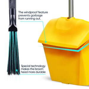 Yocada Heavy Duty Broom and Dustpan Set Commercial Outdoor Indoor 2+1 Perfect for Courtyard Garage Lobby Mall Market Floor Home Kitchen Room Office Pet Hair Rubbish