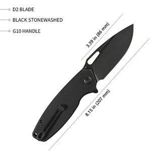 KUBEY Tityus KU322C Folding Pocket Knife with 3.39" Drop Point Blade G10 Handle for Outdoor Camping Everyday Carry