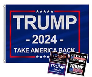 oligei trump 2024 flag, 3 x 5 feet trump flag take american back with 4 pcs trump 2024 sticker, polyester fiber trump desantis 2024 flag, american flag bright anti-ultraviolet fading