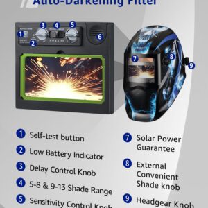 WELDSAMURAI Auto Darkening Welding Helmet, True Color Solar Power Welding Hood, 4 Arc Sensor Wide Shade 4/5-8/9-13 Welder Mask Shield with Grinding for TIG MIG MMA Plasma