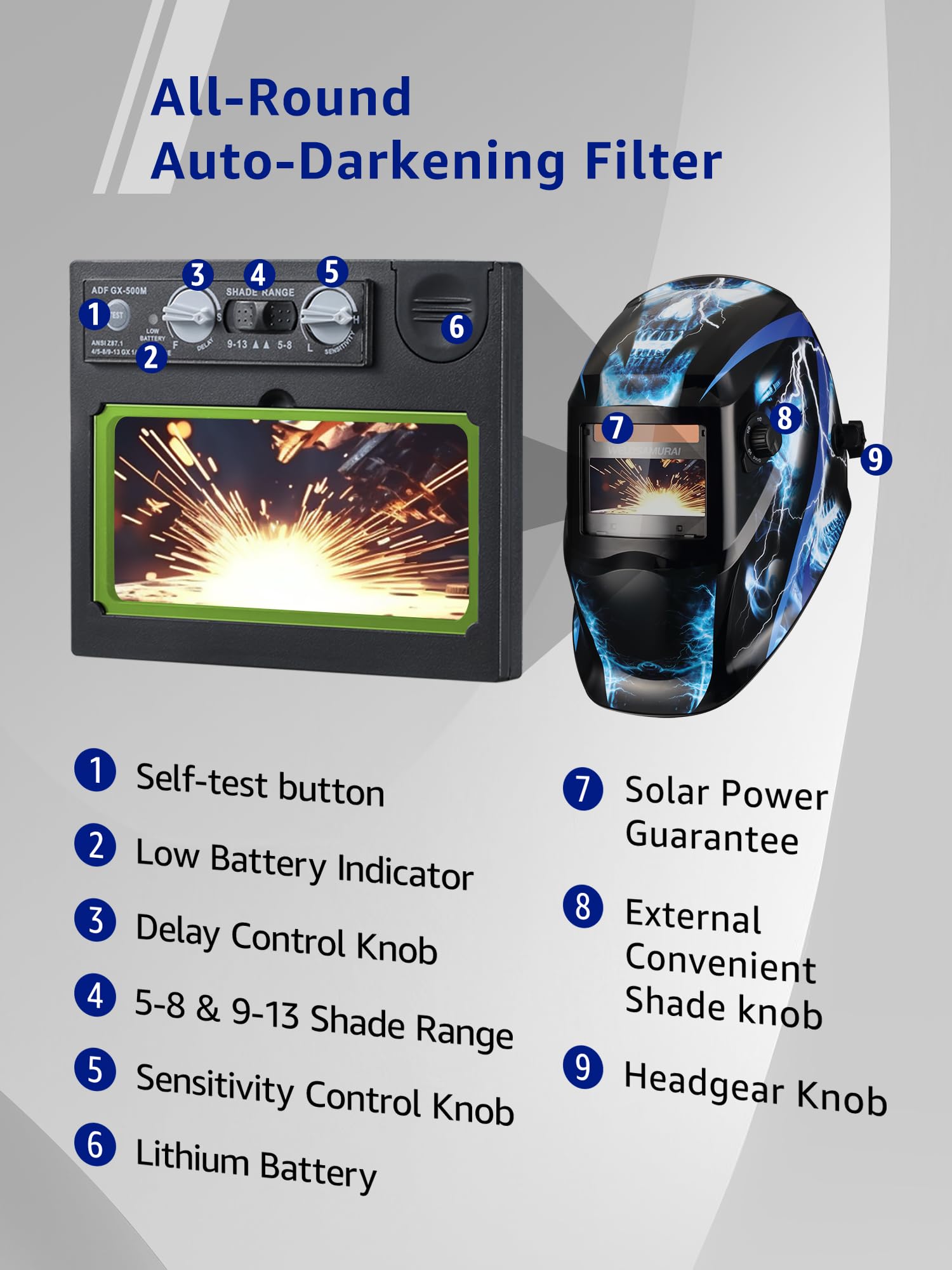 WELDSAMURAI Auto Darkening Welding Helmet, True Color Solar Power Welding Hood, 4 Arc Sensor Wide Shade 4/5-8/9-13 Welder Mask Shield with Grinding for TIG MIG MMA Plasma