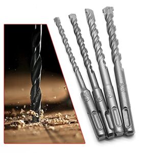 LDEXIN 4 Pcs SDS Rotary Hammer Drill Bit Set, SDS Plus Hammer Drill Bits for Concrete Masonry Wall - 1/4", 5/16", 3/8", 1/2" Diameter