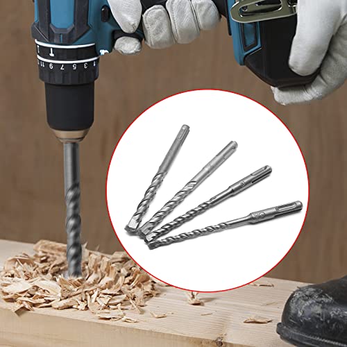 LDEXIN 4 Pcs SDS Rotary Hammer Drill Bit Set, SDS Plus Hammer Drill Bits for Concrete Masonry Wall - 1/4", 5/16", 3/8", 1/2" Diameter