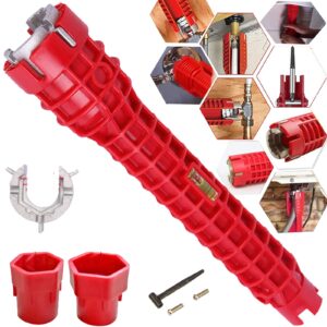 faucet and sink installer tool,8 in 1 faucet and sink installer multi tool,multi-purpose plumbing tool multifunctional repair installation hand tools for toilet bowl/sink/kitchen（one-way red）