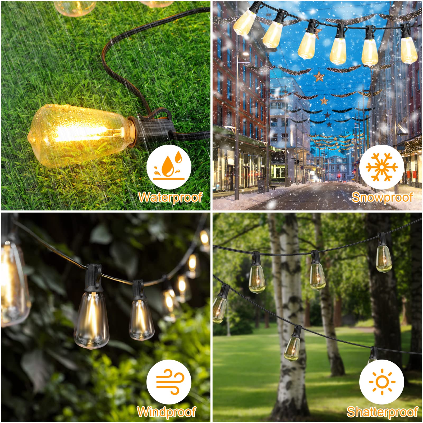 Outdoor String Lights 80ft ST38 Outdoor Lights with Waterproof Shatterproof 42 LED Bulbs(2 Spare)Connectable Patio Lights for Indoor Outdoor Courtyard Cafe Porch Party Led Outdoor String Lights