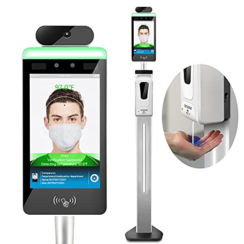 Wi-Fi Non-Contact Face Recognition Automatic Scanner Kiosk with Touch Screen and face Comparison Library(Stand with Hand Sanitizer Dispenser)