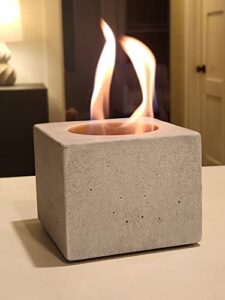 concrete encounter concrete square tabletop indoor fire bowl fire pit, the fire pot., sm-s, gray, 5in x 5in x 4in