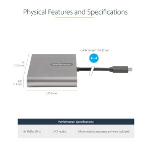 StarTech.com USB C to 4 HDMI Adapter - External Video & Graphics Card - USB Type-C to Quad HDMI Display Adapter Dongle - 1080p 60Hz - Multi Monitor Video Converter - Windows Only (USBC2HD4)