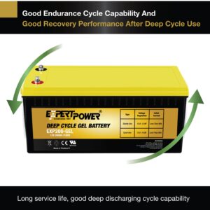 ExpertPower Deep Cycle 12V 200AH VRLA Gel Battery, Service Life Over 2000 Cycles, Maintenance Free, for Solar, RV, Cabin, Shed, Marine and More