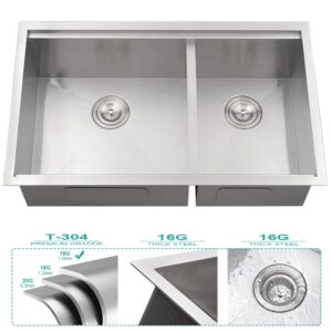 33 Undermount Workstation Kitchen Sink - iAnomla 33 x19 Inch Undermount Kitchen Sink 16 Gauge Ledge Workstation Stainless Steel 60/40 Double Bowl Kitchen Sink with Cutting Board