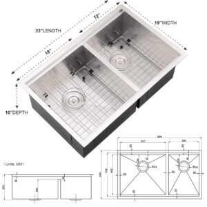 33 Undermount Workstation Kitchen Sink - iAnomla 33 x19 Inch Undermount Kitchen Sink 16 Gauge Ledge Workstation Stainless Steel 60/40 Double Bowl Kitchen Sink with Cutting Board