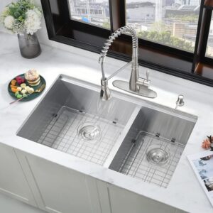 33 Undermount Workstation Kitchen Sink - iAnomla 33 x19 Inch Undermount Kitchen Sink 16 Gauge Ledge Workstation Stainless Steel 60/40 Double Bowl Kitchen Sink with Cutting Board