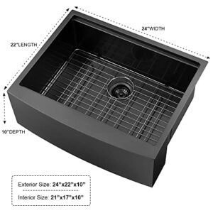 24 Black Farmhouse Kitchen Sink - iAnomla 24 x22 Inch Gunmetal Gunmetal Black Stainless Steel Farmhouse Apron Front Workstation Kitchen Sink 16 Gauge R10 Single Bowl Farm Sink with Cutting Board