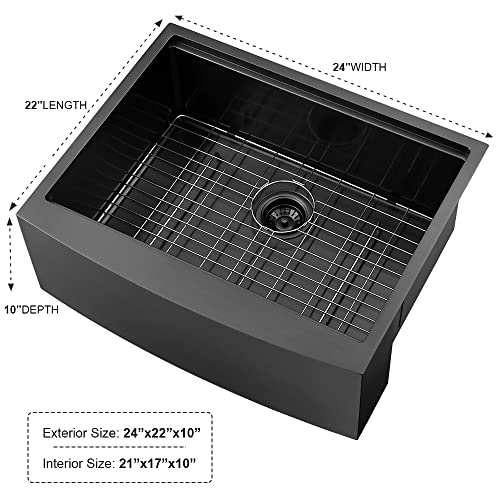 24 Black Farmhouse Kitchen Sink - iAnomla 24 x22 Inch Gunmetal Gunmetal Black Stainless Steel Farmhouse Apron Front Workstation Kitchen Sink 16 Gauge R10 Single Bowl Farm Sink with Cutting Board