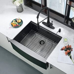 24 Black Farmhouse Kitchen Sink - iAnomla 24 x22 Inch Gunmetal Gunmetal Black Stainless Steel Farmhouse Apron Front Workstation Kitchen Sink 16 Gauge R10 Single Bowl Farm Sink with Cutting Board