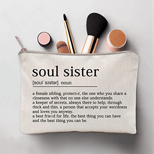 Soul Sister Definition Birthday Gift For Her Soul Sister Gift Bestie Gift Linen Style Make up Bag Birthday Gift for Mum Friends Sister Aunt